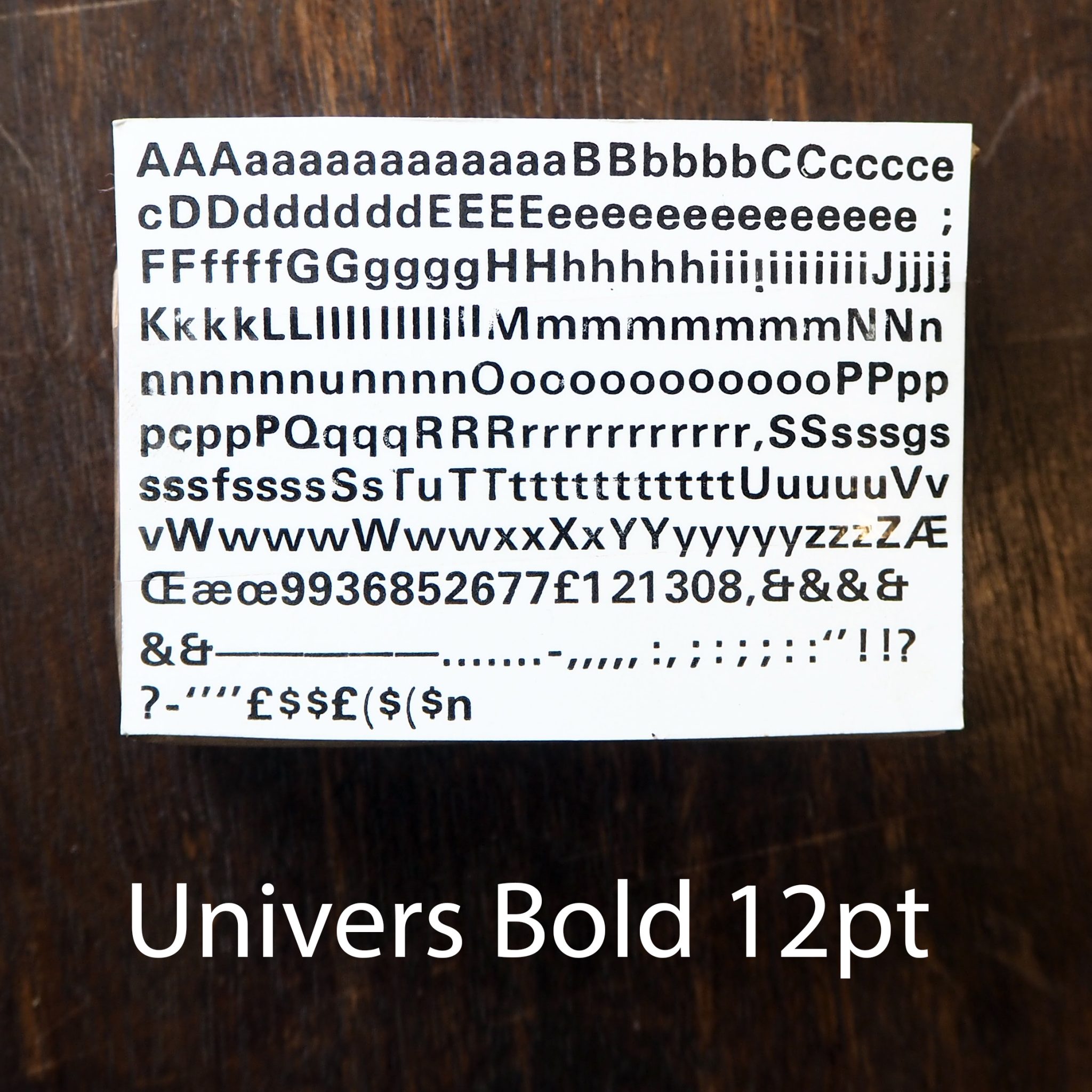 Univers Bold - 12pt - 12a 3A - Letterpress type | The Smallprint Company